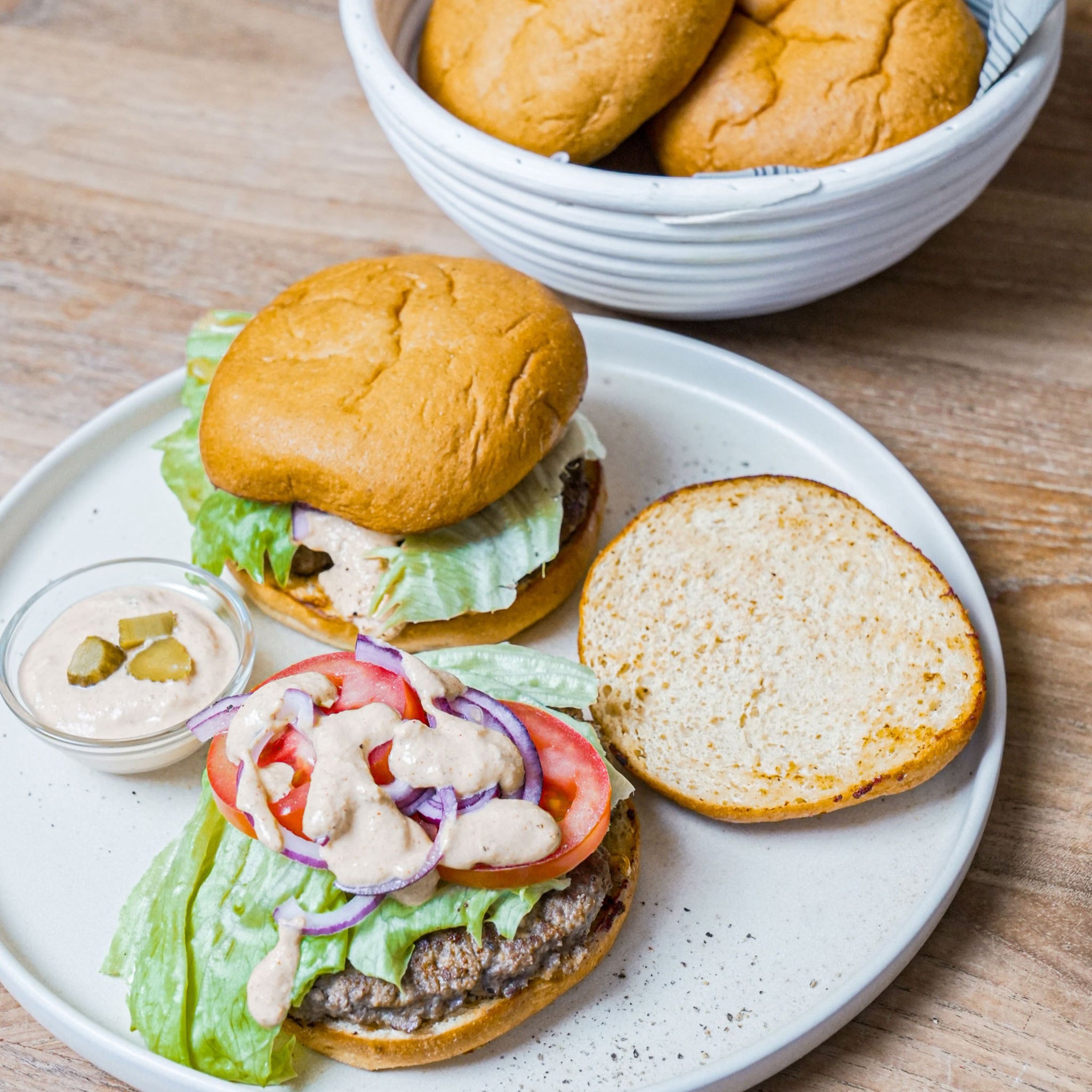 Fabelhafte High Protein Burger Buns Fotos